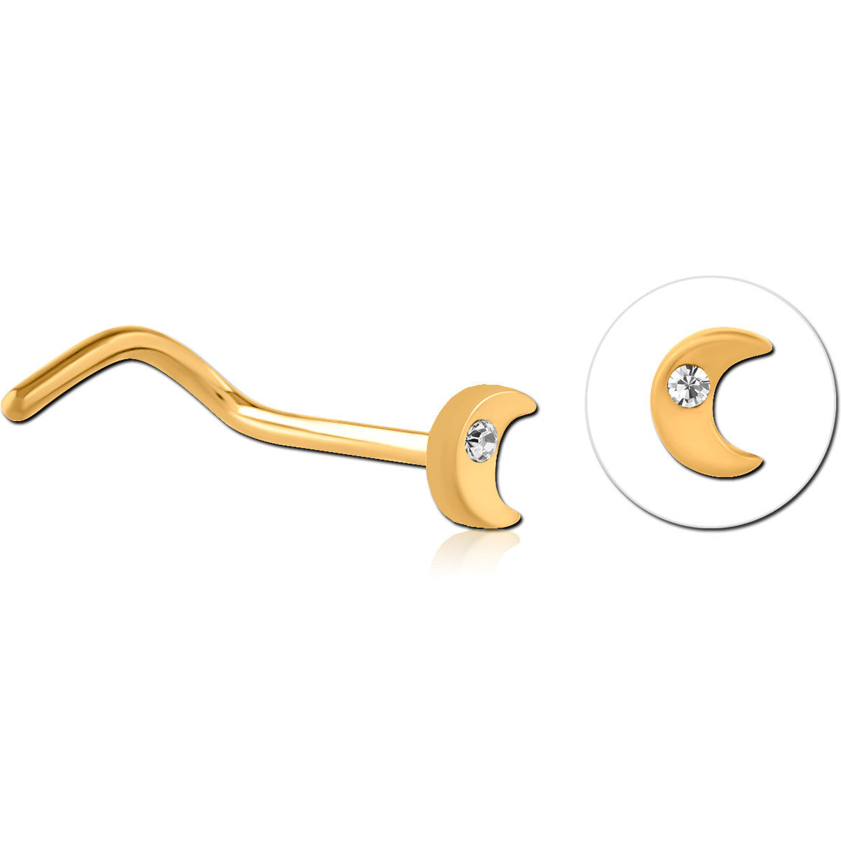 GOLD PVD 18K COATED TITANIUM JEWELED CURVED NOSE STUD - MOON